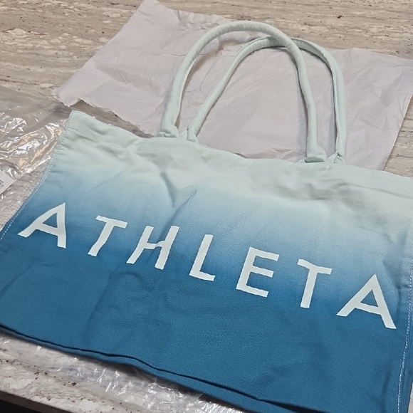Athleta | Bags | Athleta Teal And White Gradient Tote Nwt | Poshmark